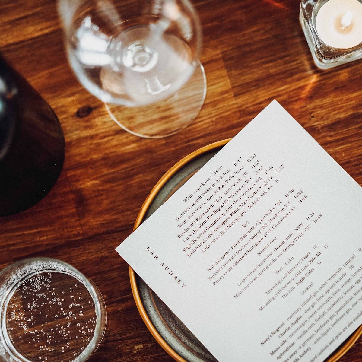 Menu at BAR AUDREY, Mentone