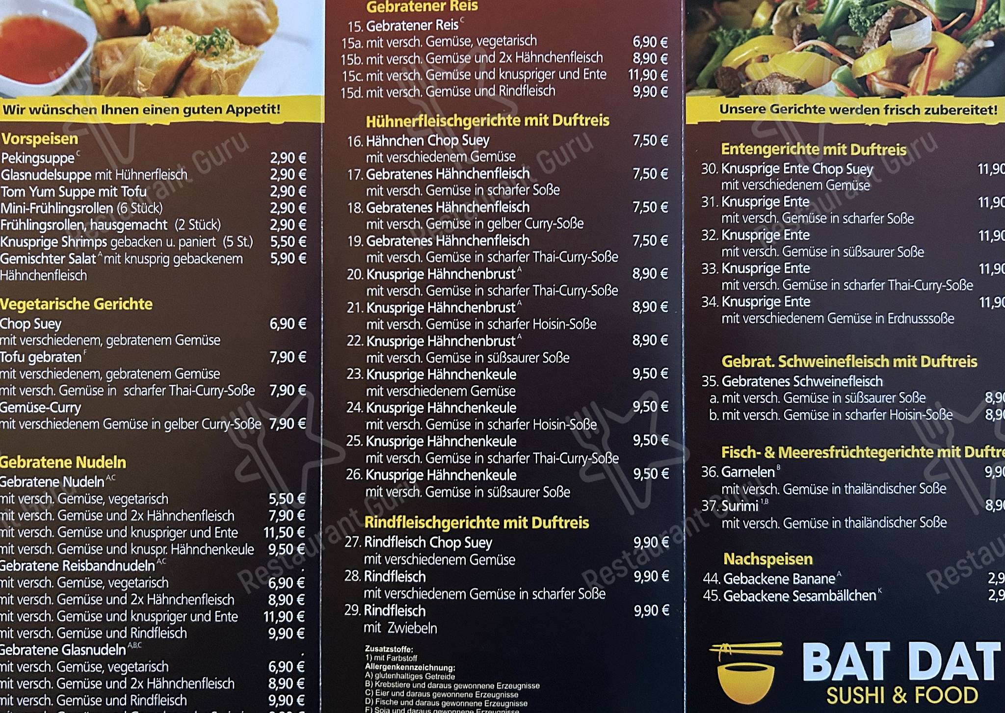 Speisekarte von BAT DAT Sushi & Wok restaurant, Rothenburg ob der Tauber