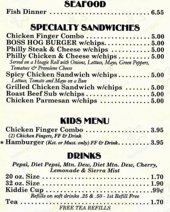 Menu at Boss Hog BBQ, Sherrills Ford