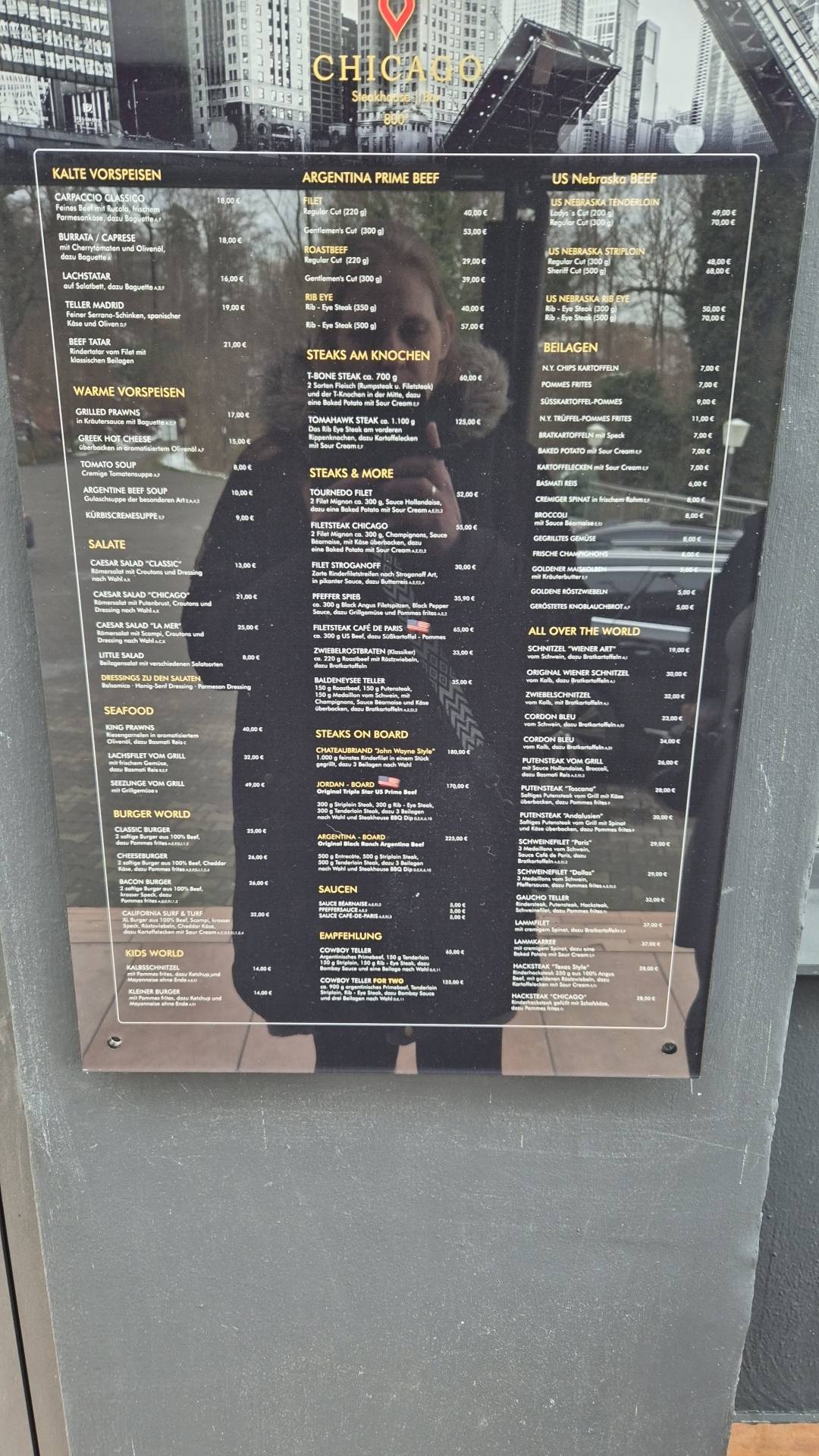 Menu at Chicago Steakhouse Bar, Essen