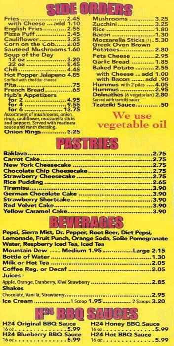 Menu at Hub's Restaurant, Skokie, Dempster St