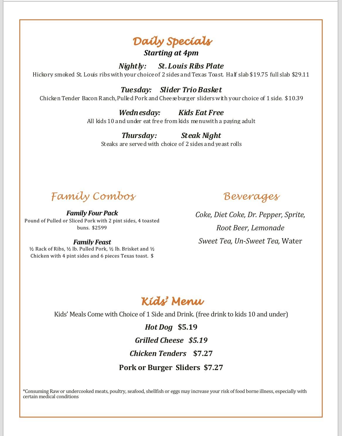Menu at M & W Bbq, Bonifay, 503 S Waukesha St