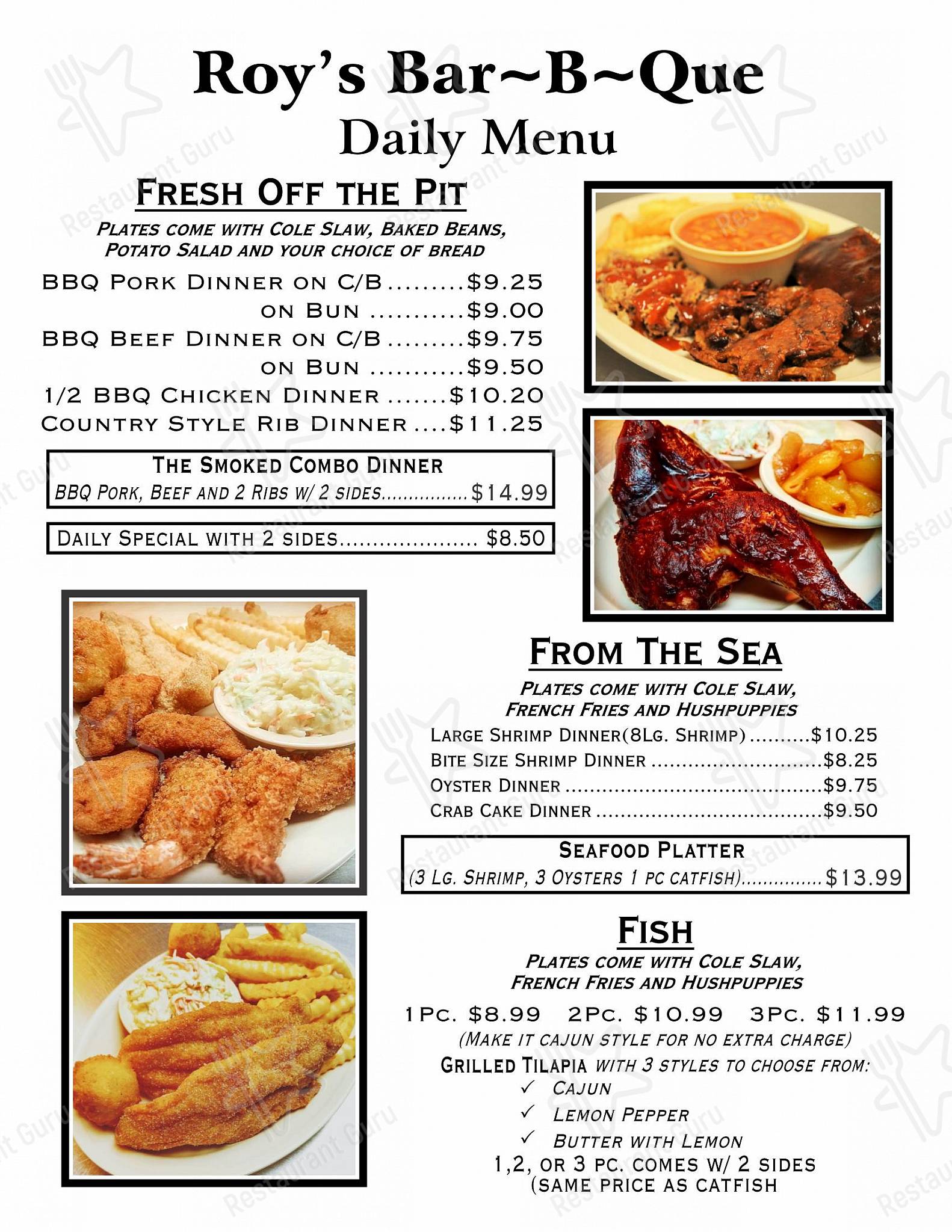 Menu at Roy's Bar-B-Que, Russellville