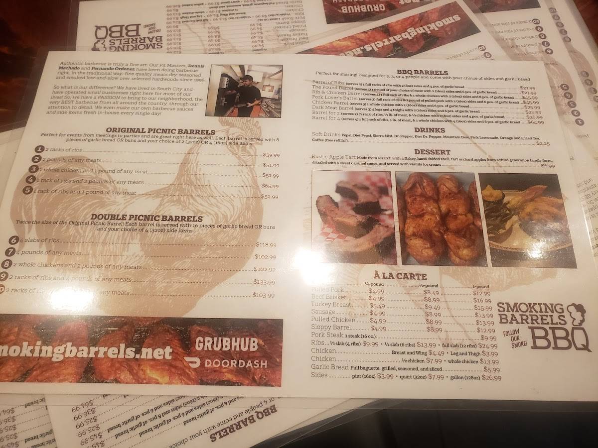 Menu at Smoking Barrels BBQ, Fenton
