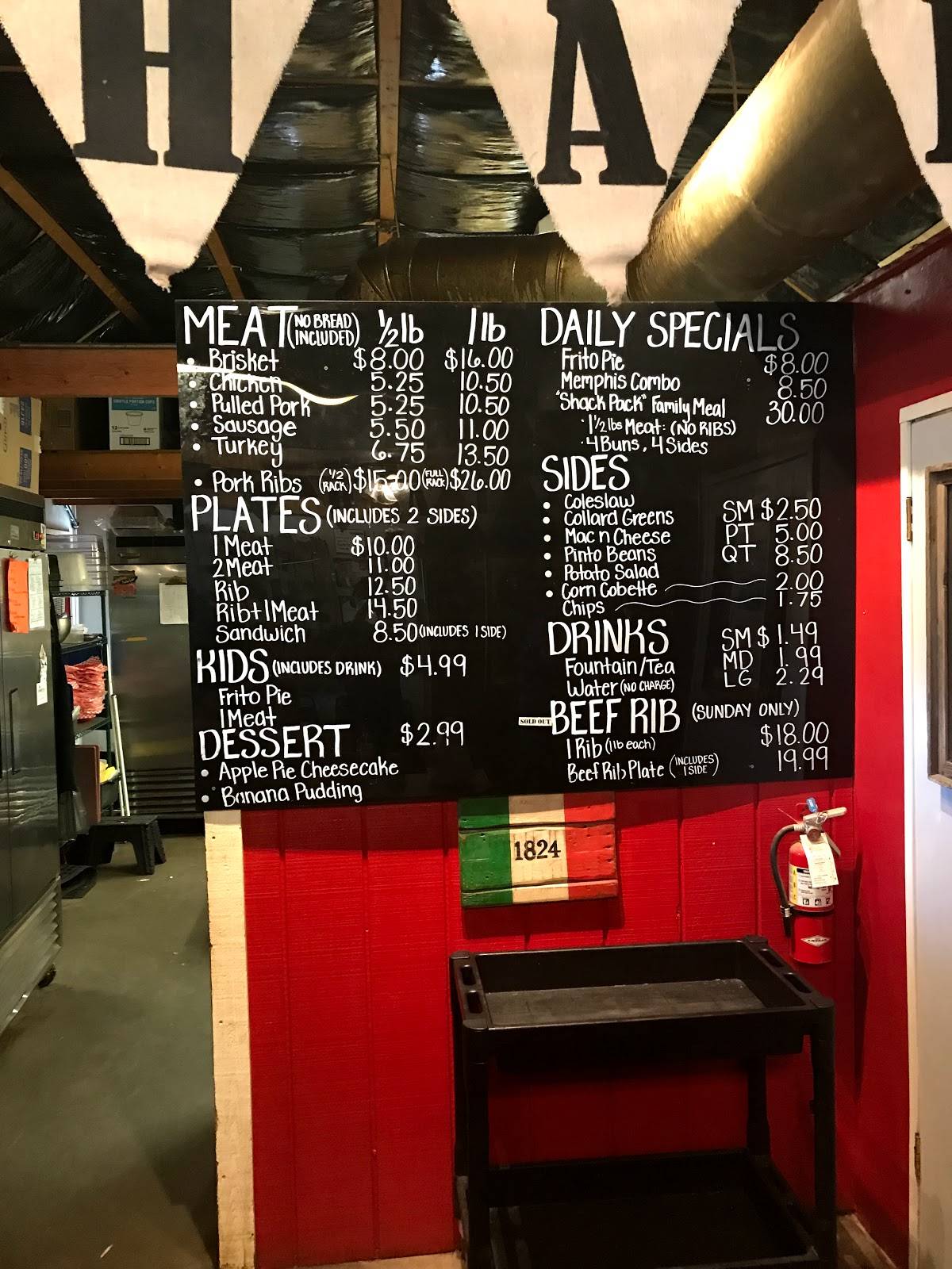 Menu at The Shack, BBQ, Lubbock, N Frankford Ave