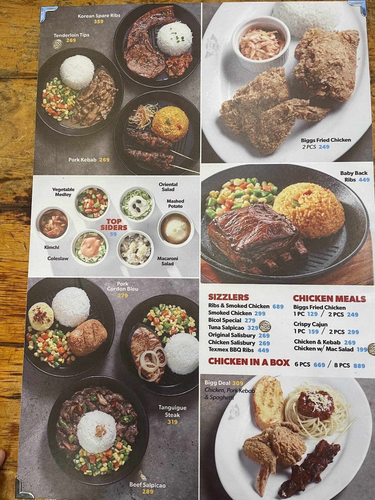 Menu at Bigg's Diner Pacific Mall Legazpi, Legazpi City, Pacific Mall ...