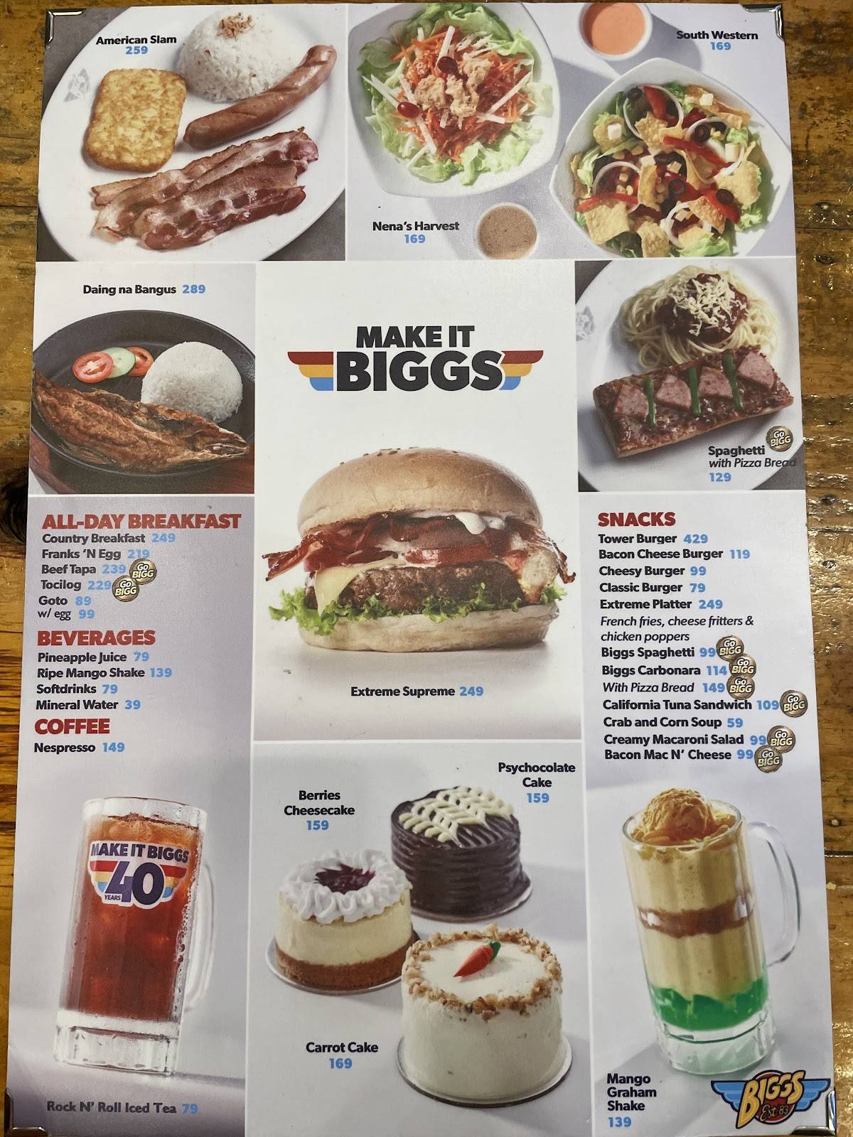 Menu at Bigg's Diner Pacific Mall Legazpi, Legazpi City, Pacific Mall ...