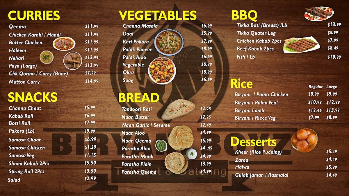 Menu at BIRYANI BOYZ restaurant, Milton