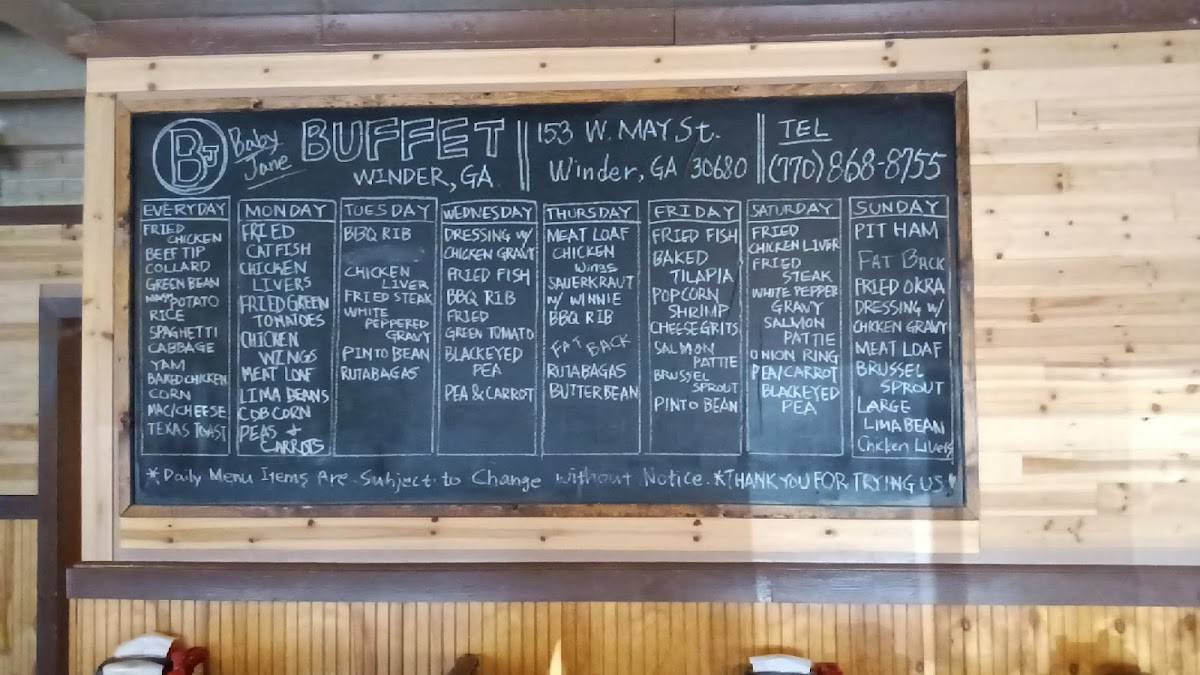 Menu at BJ Buffet Winder restaurant, Winder