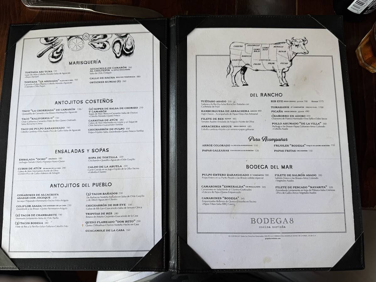 Carta de parrilla BODEGA 8, Tijuana, Blvd. Agua Caliente 10387