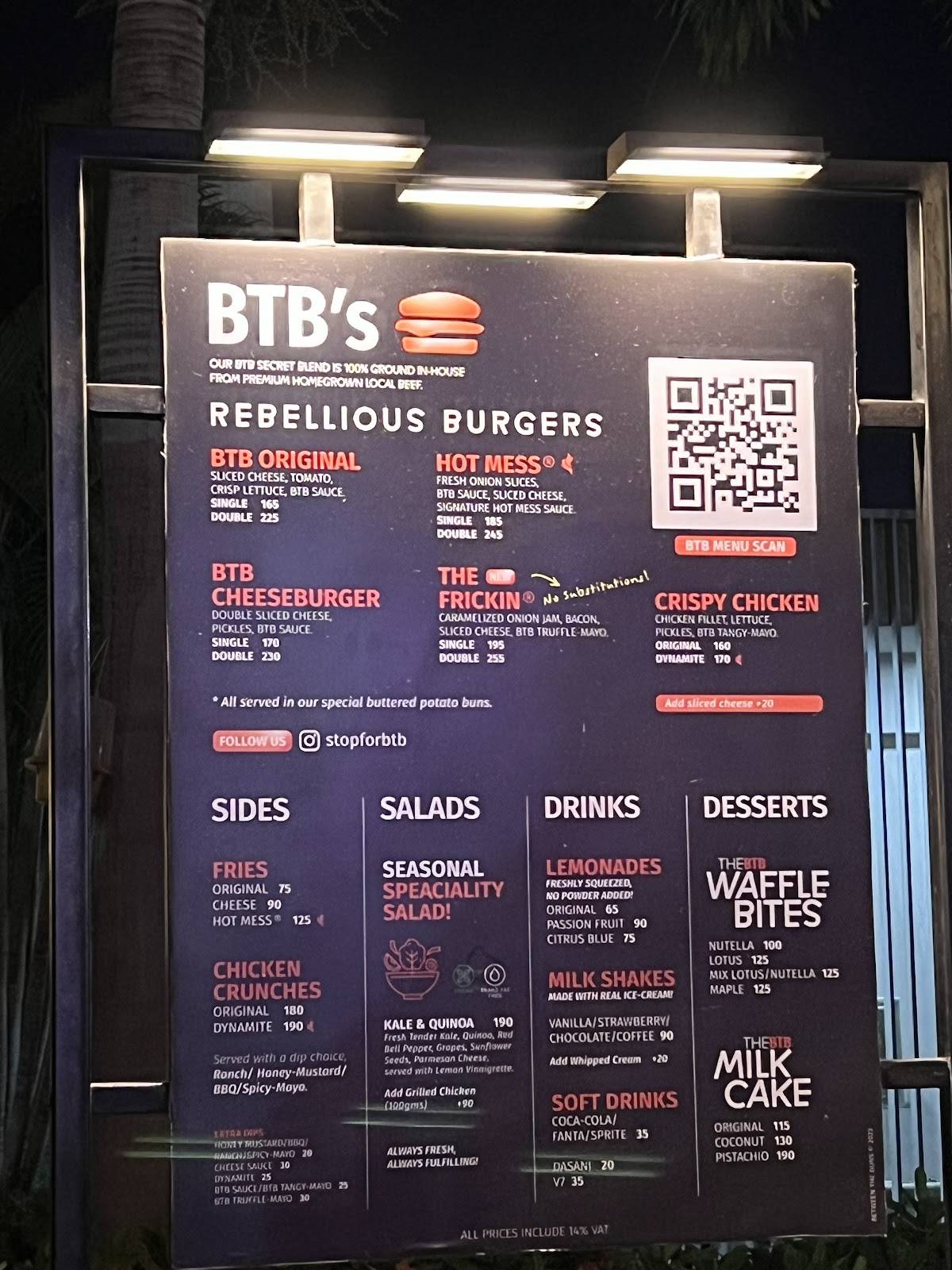 Menu at BTB “Between The Buns” restaurant, Cairo