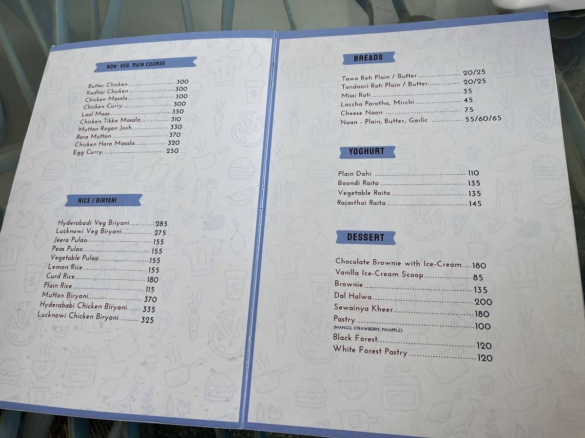 Menu at Baari restaurant, Jodhpur, Fort Rd