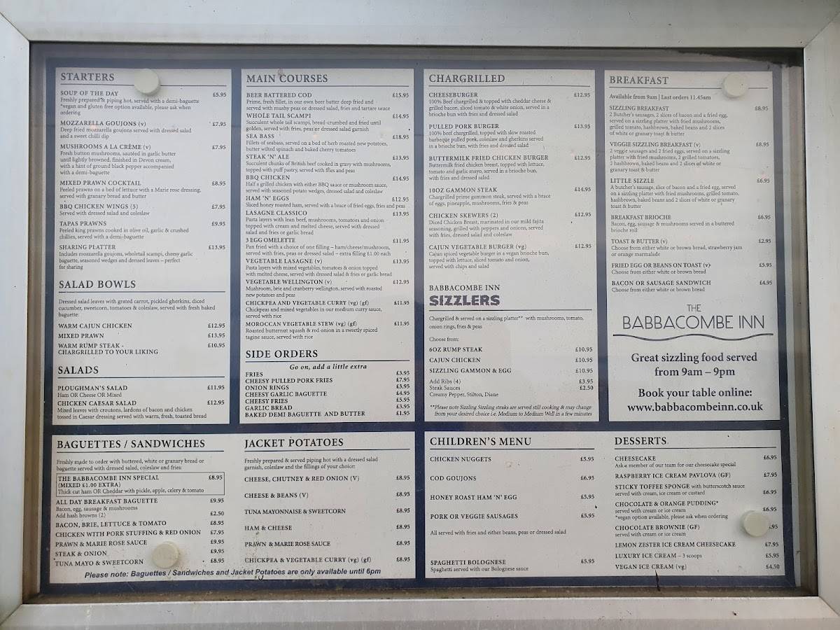 Menu at Babbacombe Inn pub & bar, Torquay