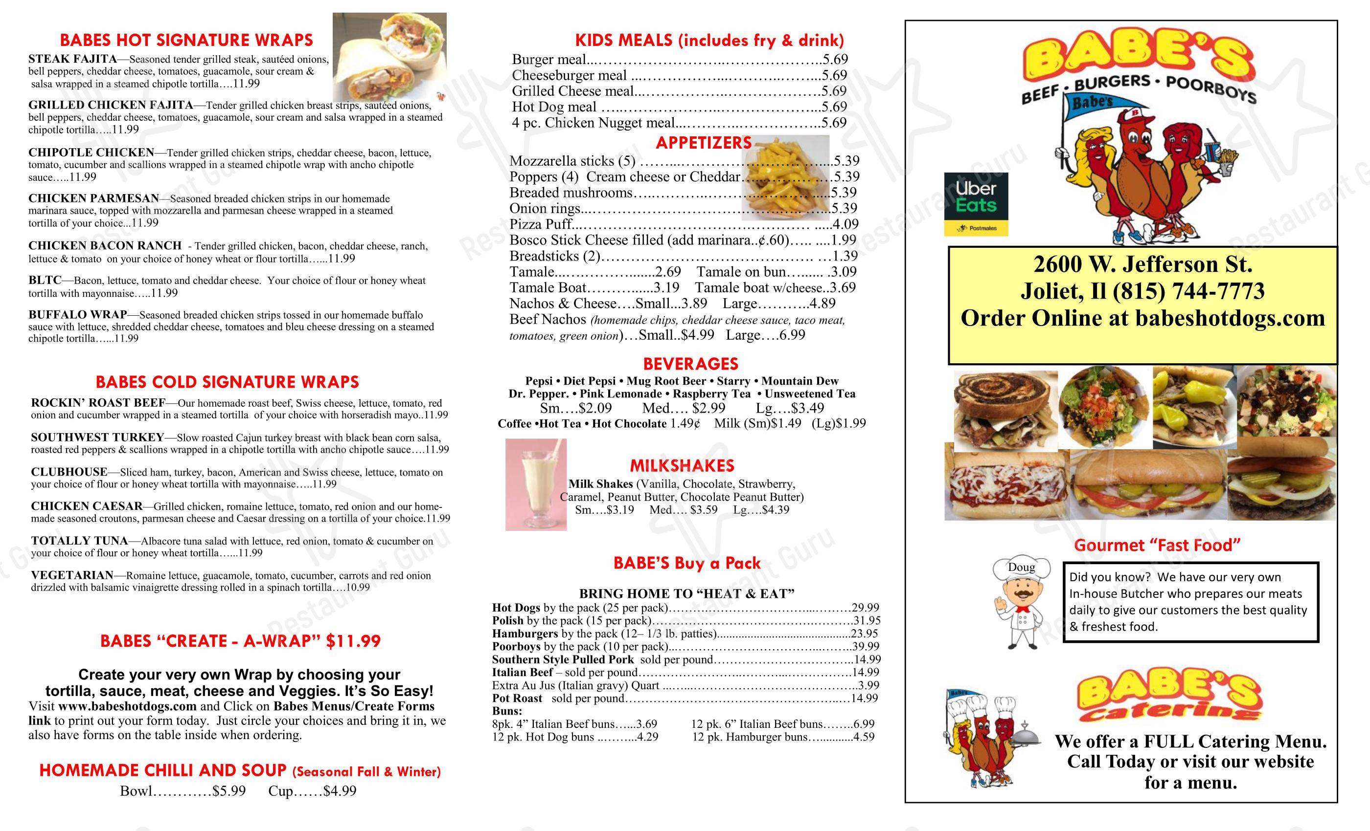 Menu at Babe's Home Cookin' restaurant, Joliet, W Jefferson St