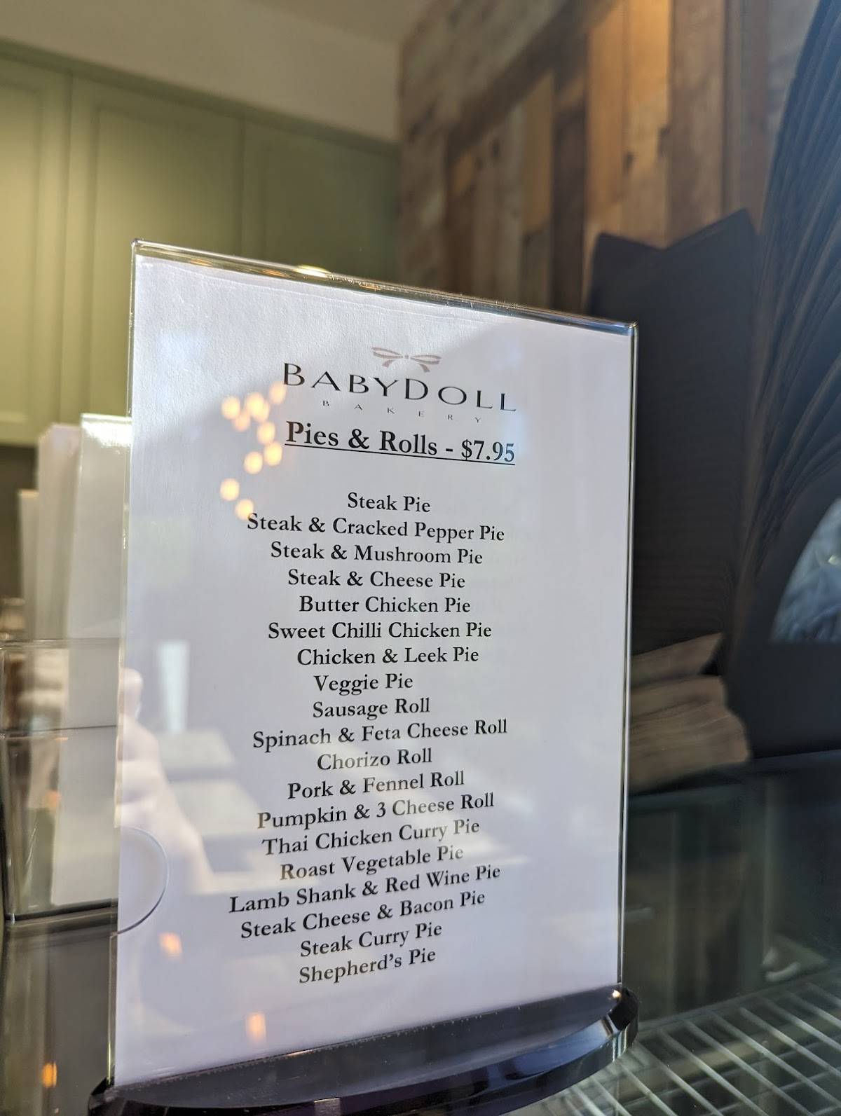 Menu at Baby Doll Bakery, Cranebrook