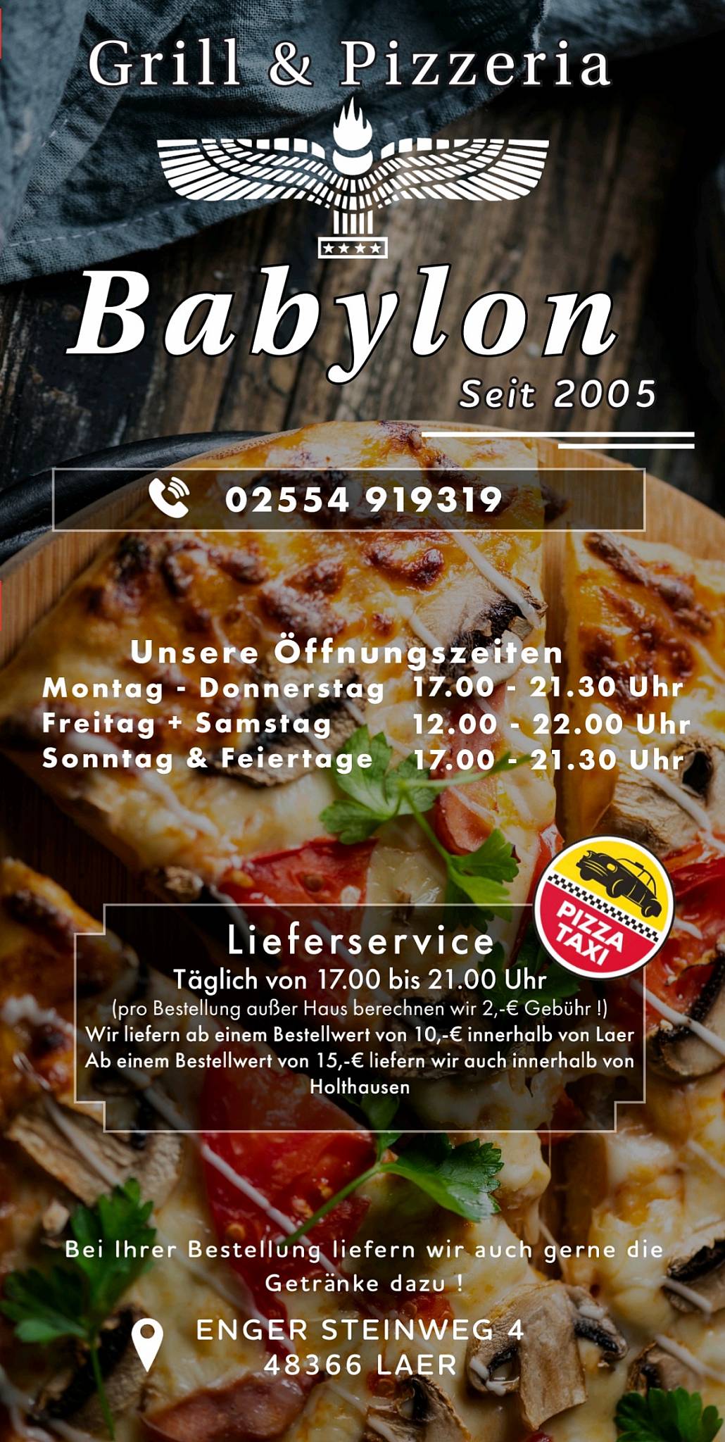 Speisekarte von Babylon pizza, Laer