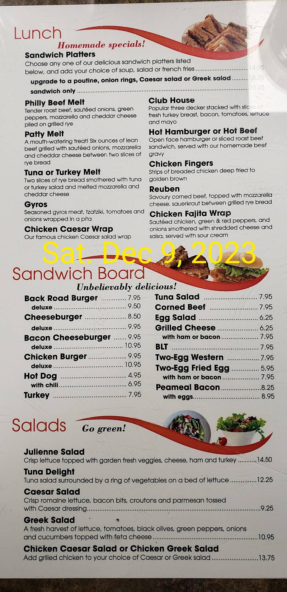 Menu at Back Road restaurant, Windsor