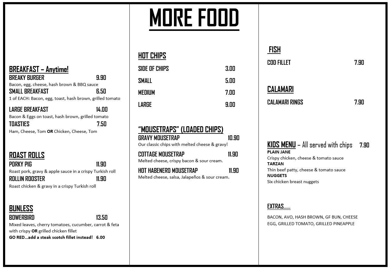 Menu at Backstreet Burgers and Esspresso Bar, Sippy Downs