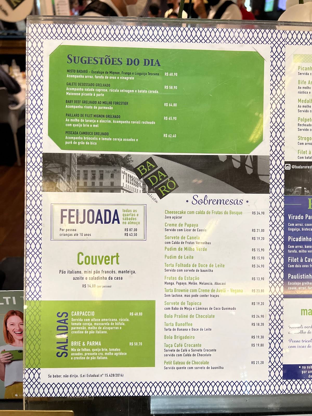 Menu at Badaró restaurant, São Paulo, Morumbi Shopping - Piso Lazer ...