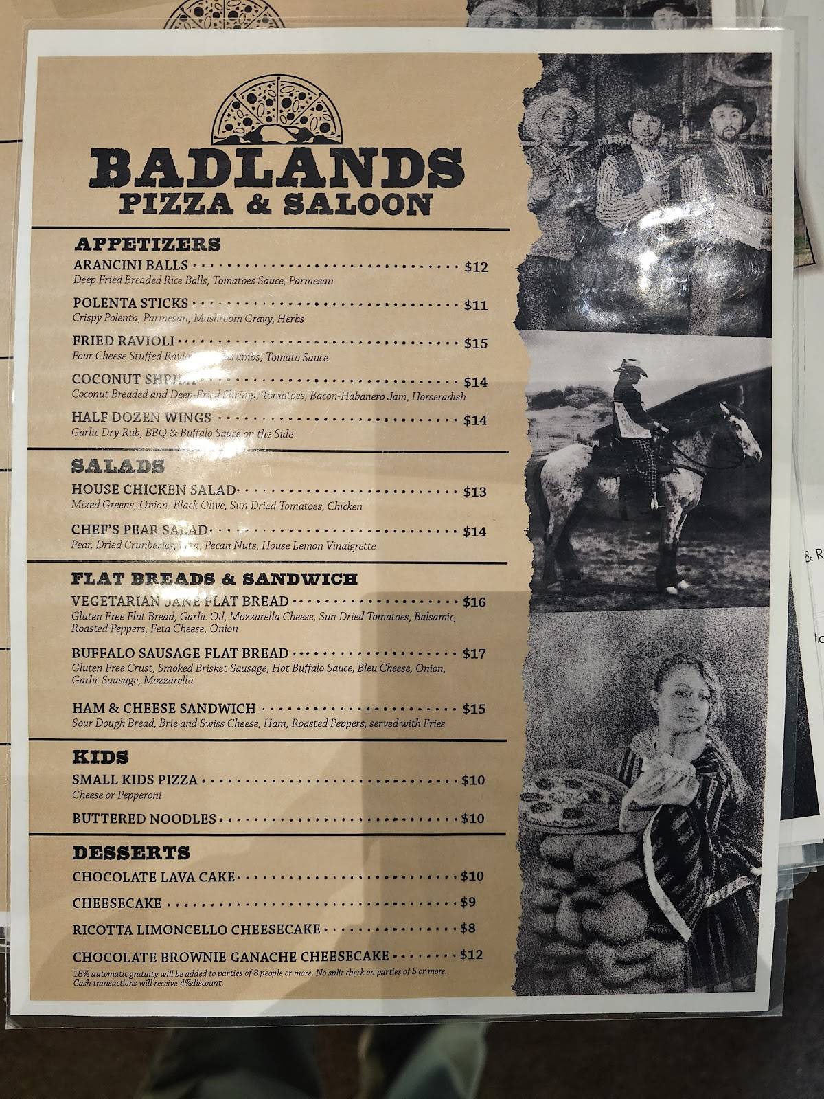 Menu at Badlands Pizza Parlor pizzeria, Medora