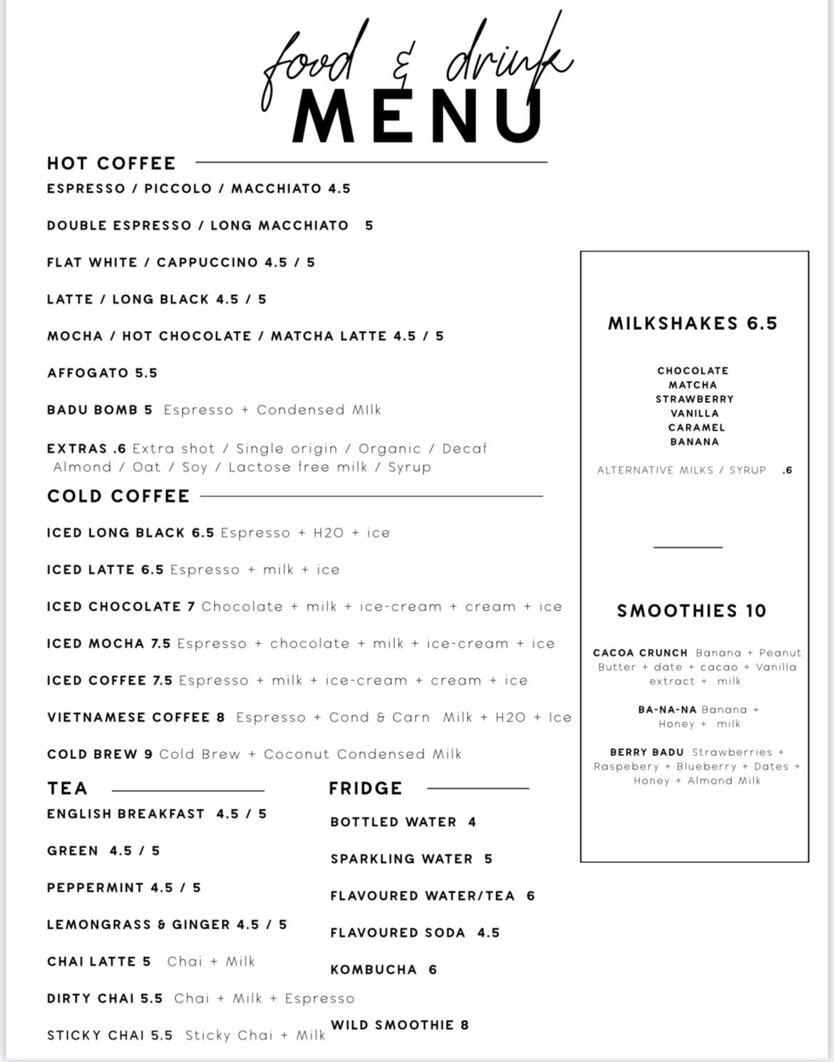 Menu at Green Poppy cafe, Shellharbour