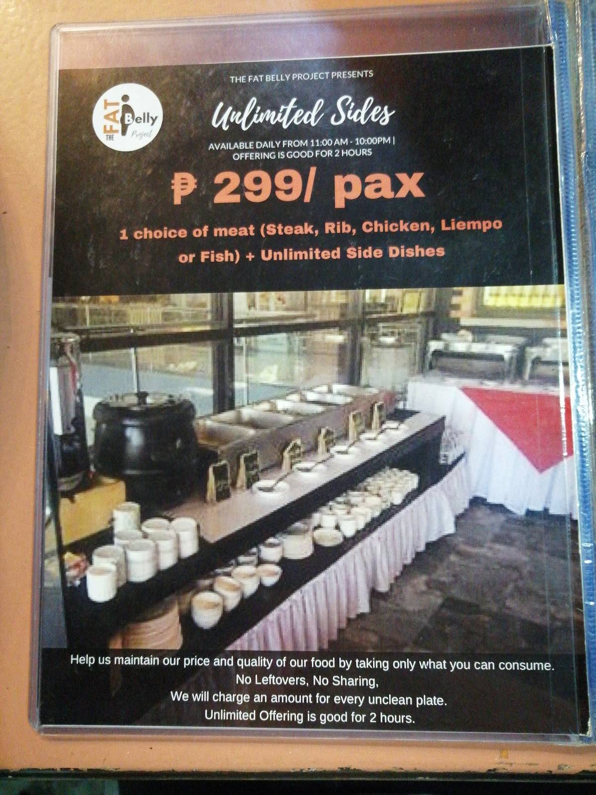 Menu at The Fat Belly Project steakhouse, Baguio, Theresa