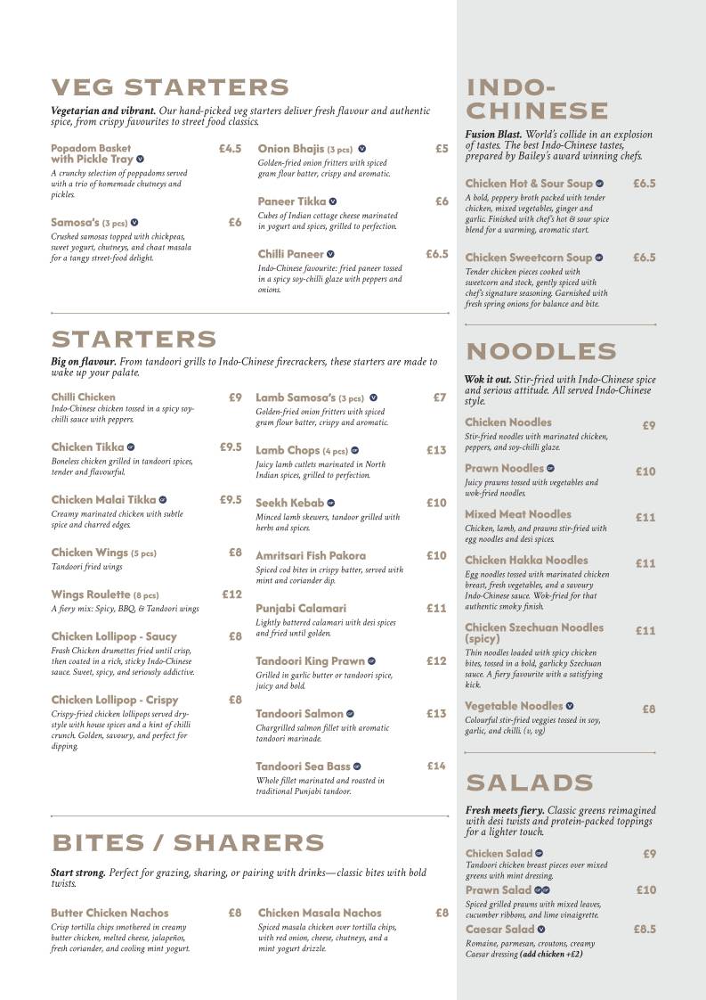 Menu at Bailey's Bar & Grill, Nuneaton, 121 Attleborough Rd