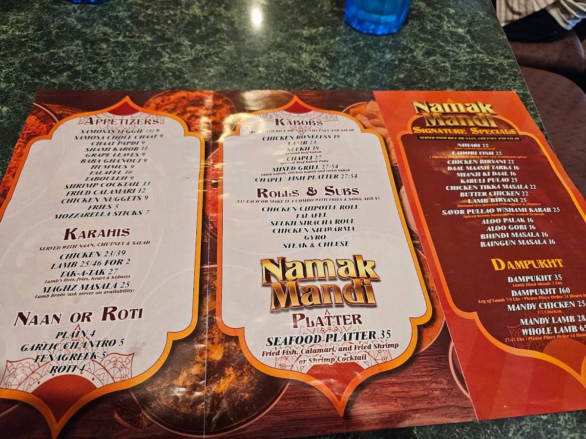 Menu at Namak Mandi restaurant, Falls Church