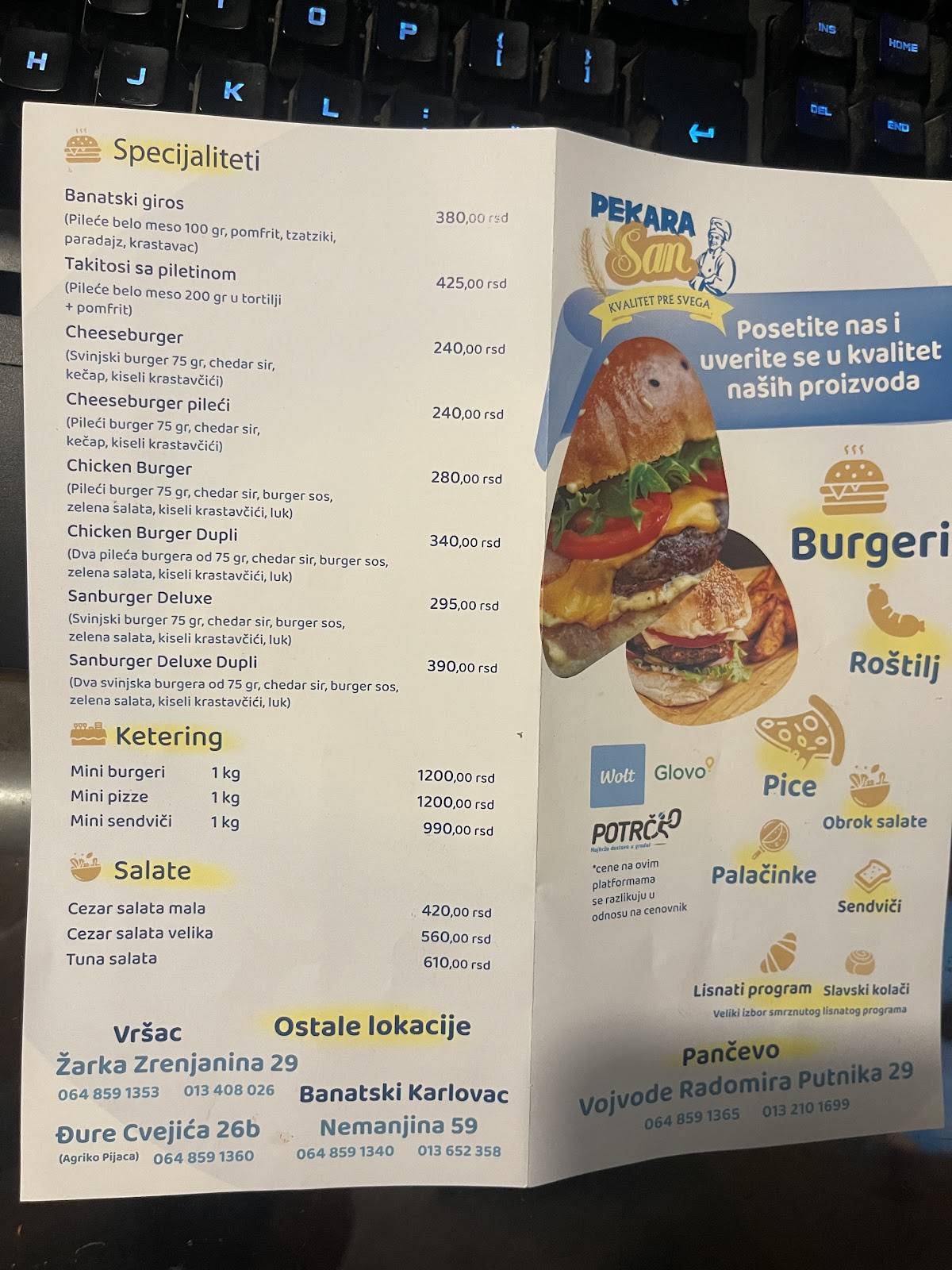 Menu at Pekara San Vršac, Vršac, Bulevar Žarka Zrenjanina 29