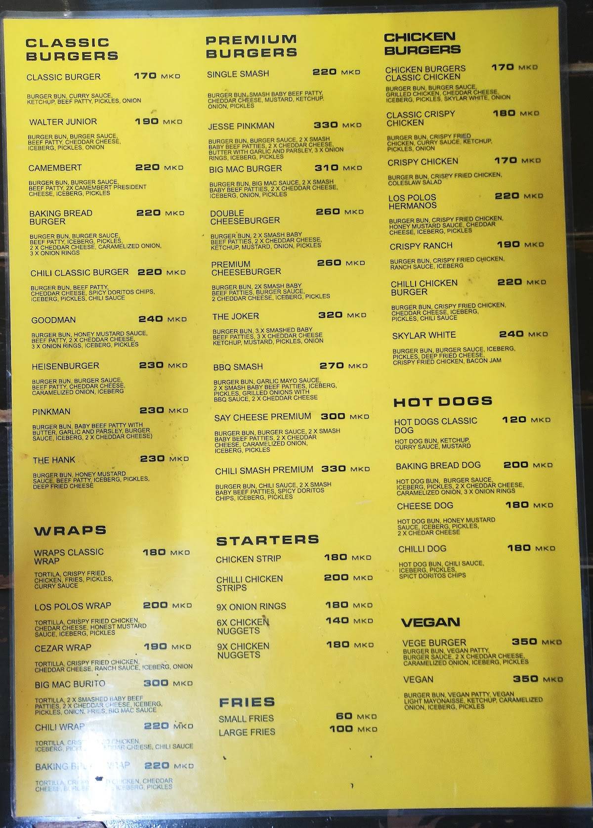 Menu at Baking Bread restaurant, Skopje, Skopje 1000