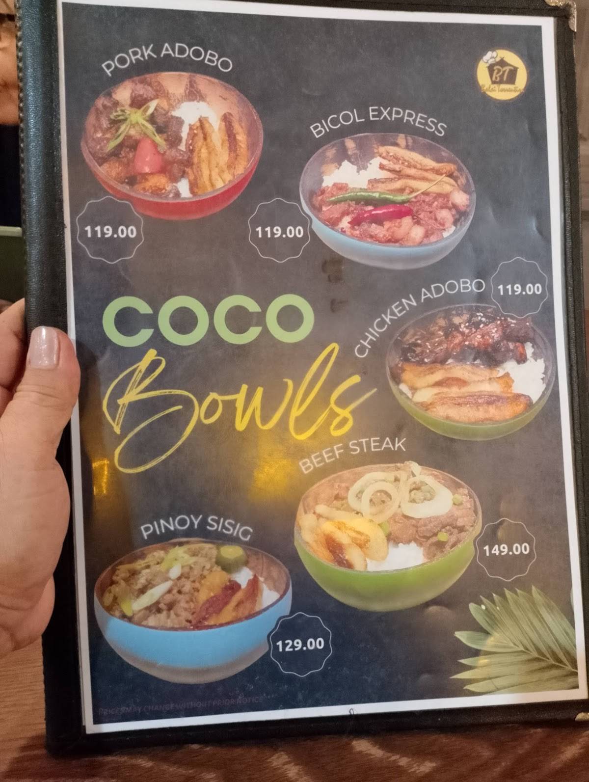 Menu at Balai Torrentira restaurant, Davao City, Km. 22