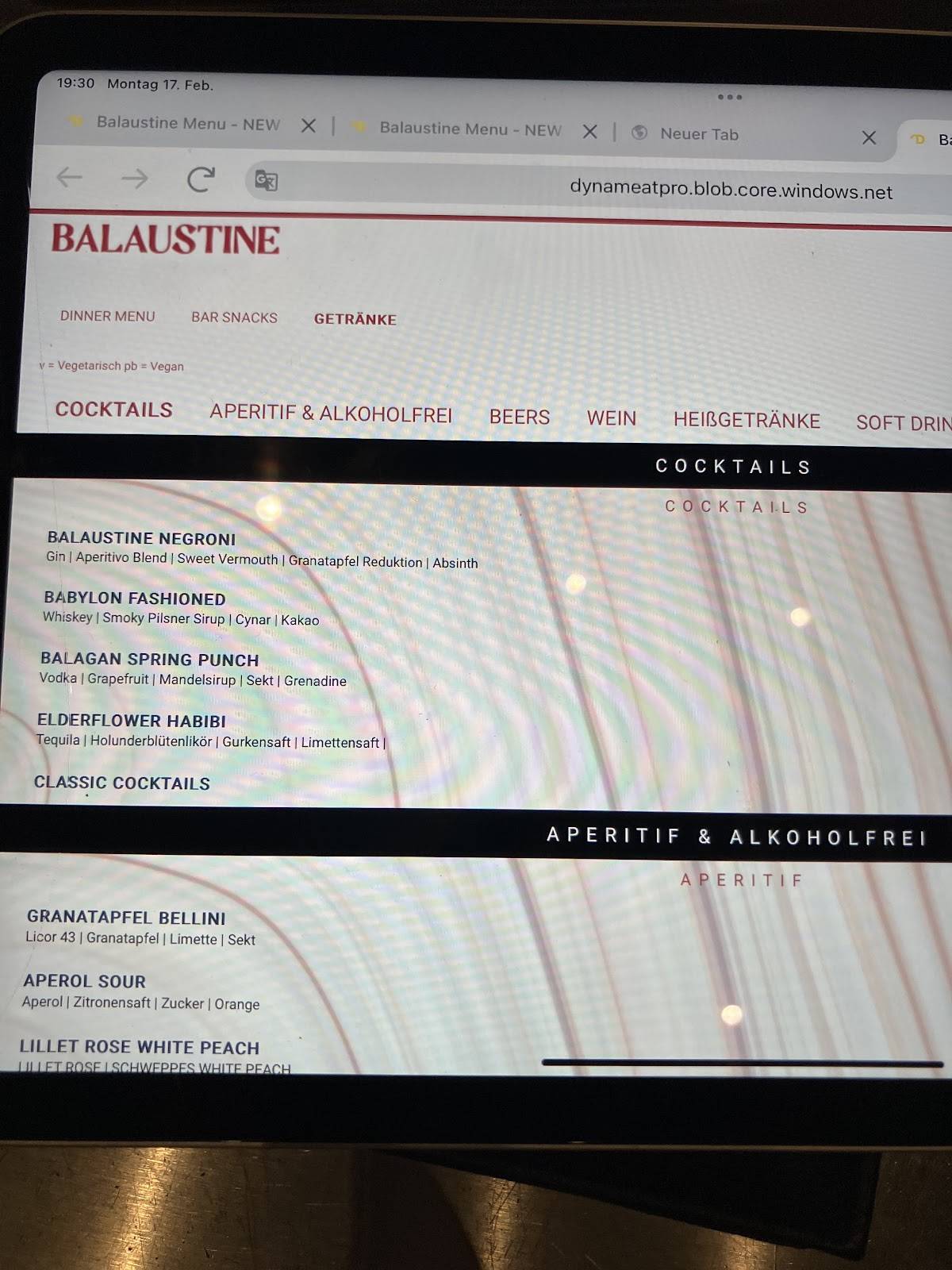 Speisekarte von Balaustine Restaurant, Stuttgart