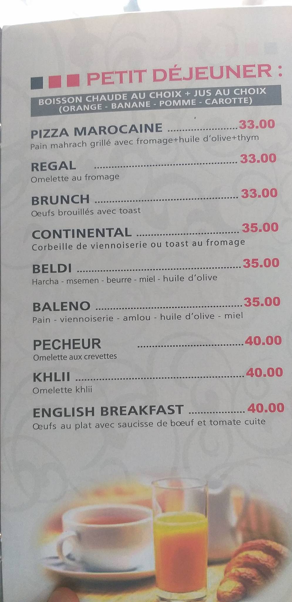 Menu au Baleno Café Restaurant Pizzeria, Casablanca, Angle Av. 2 Mars