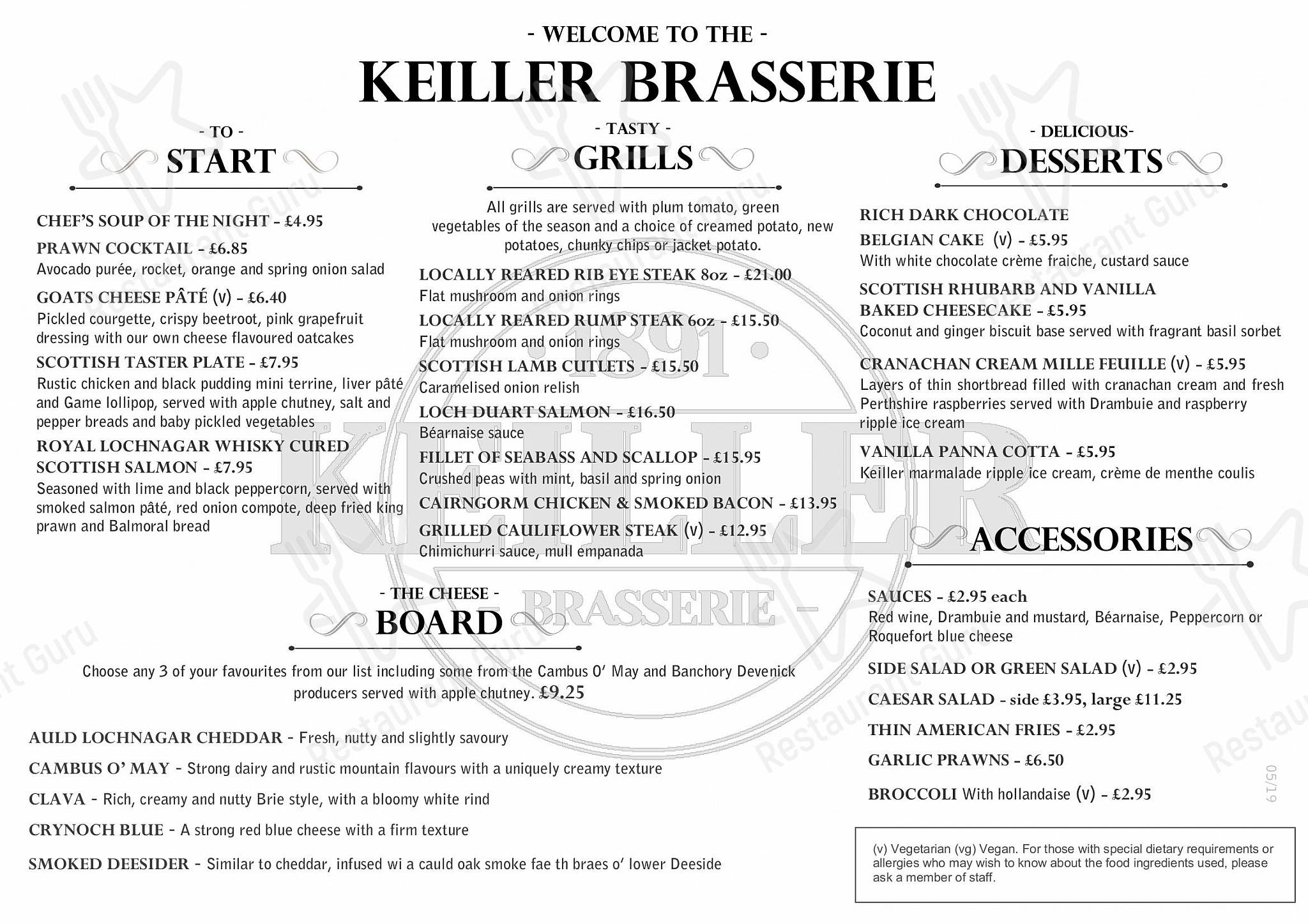 Menu at Keiller Lounge restaurant, Ballater