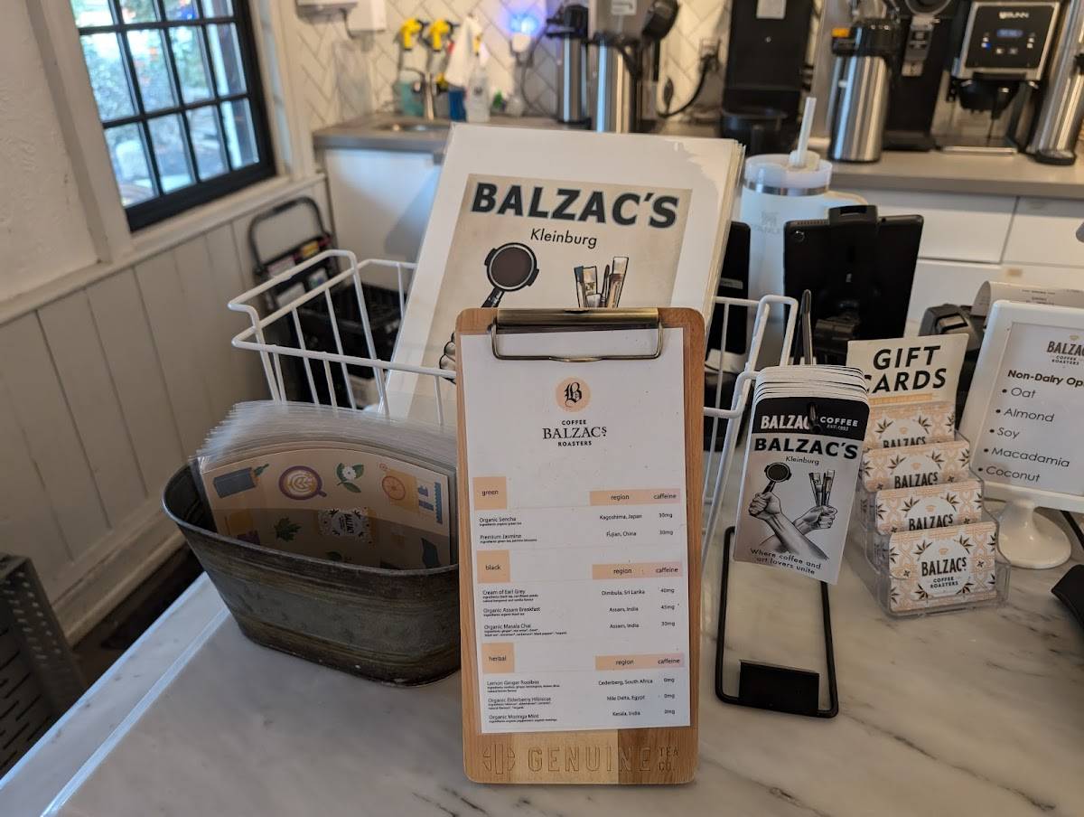 Menu at Balzac's Coffee Roasters cafe, Vaughan