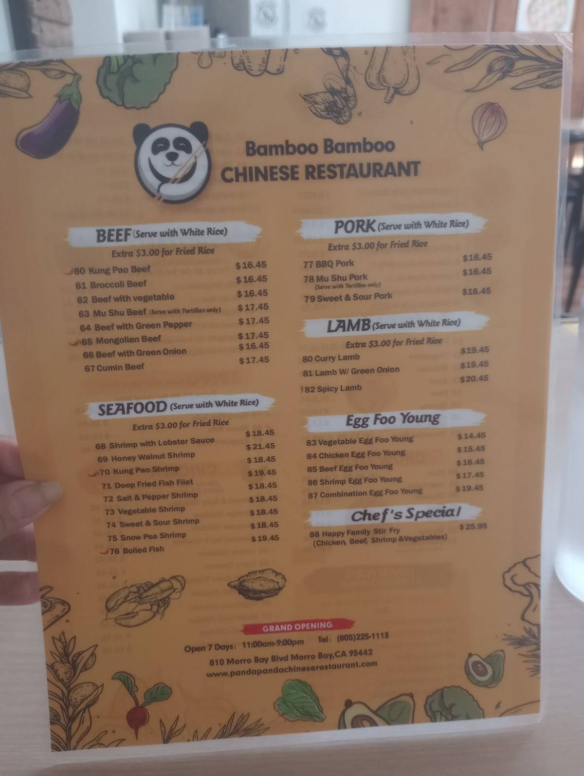Menu at Bamboo Bamboo Chinese Restaurant, Morro Bay