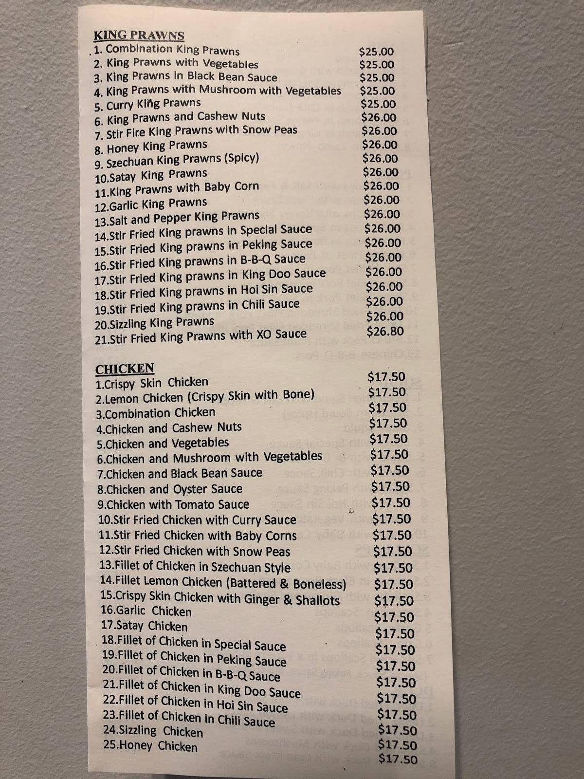 Menu at Bamboo Court Chinese Restaurant, Sans Souci