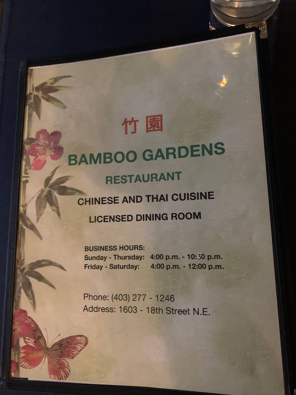 Menu at Bamboo Gardens restaurant, Calgary, 18 St NE