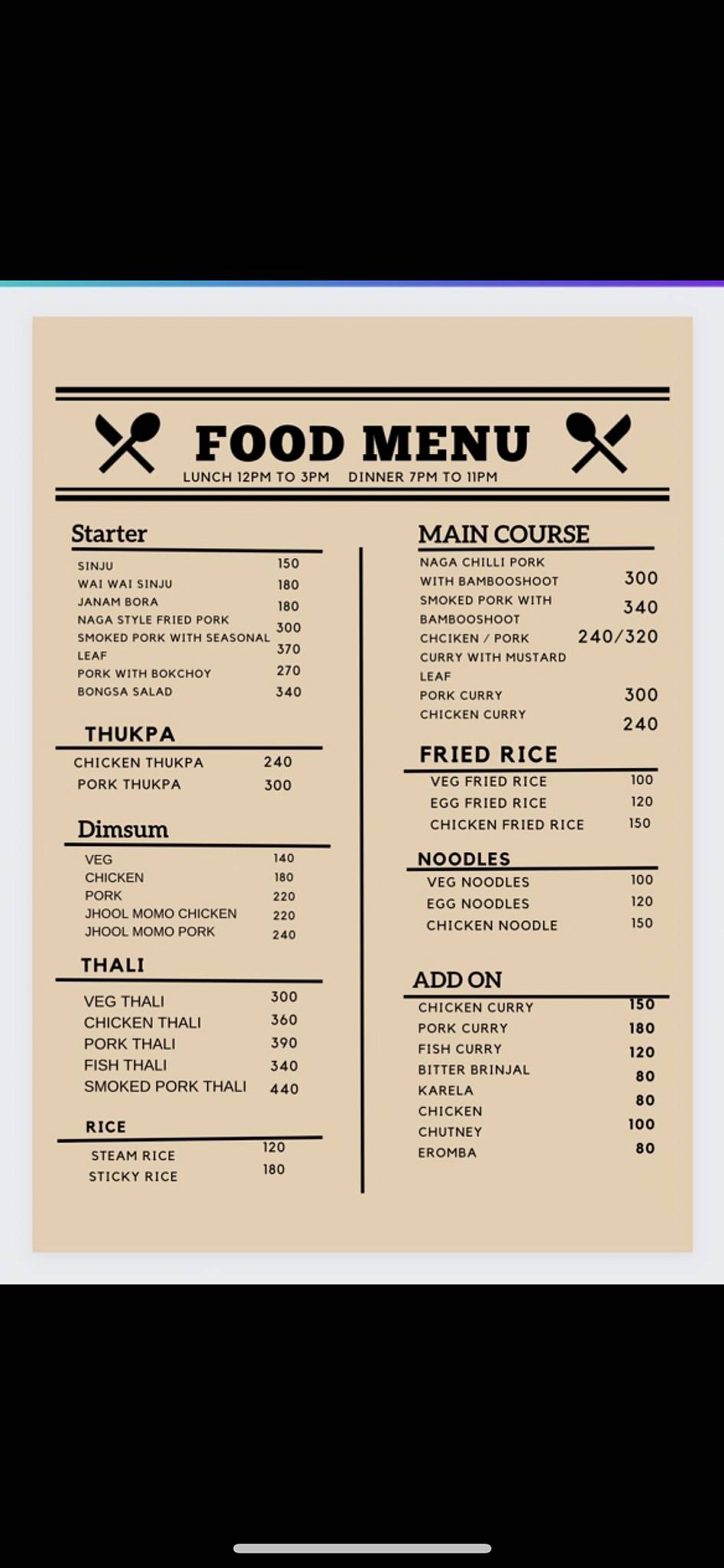 Menu at Bamboo Shoot - the Northeast Cuisine, Hyderabad