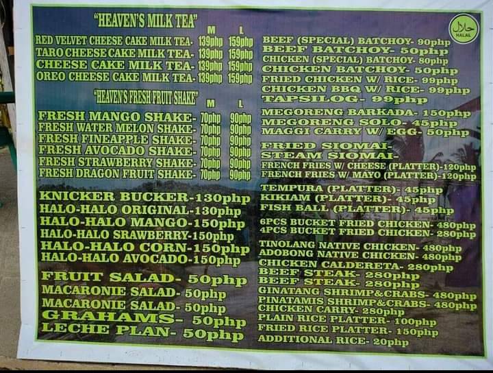 Menu at Bandera Heaven's View Batchoy restaurant, Zamboanga, Sittio Bandera