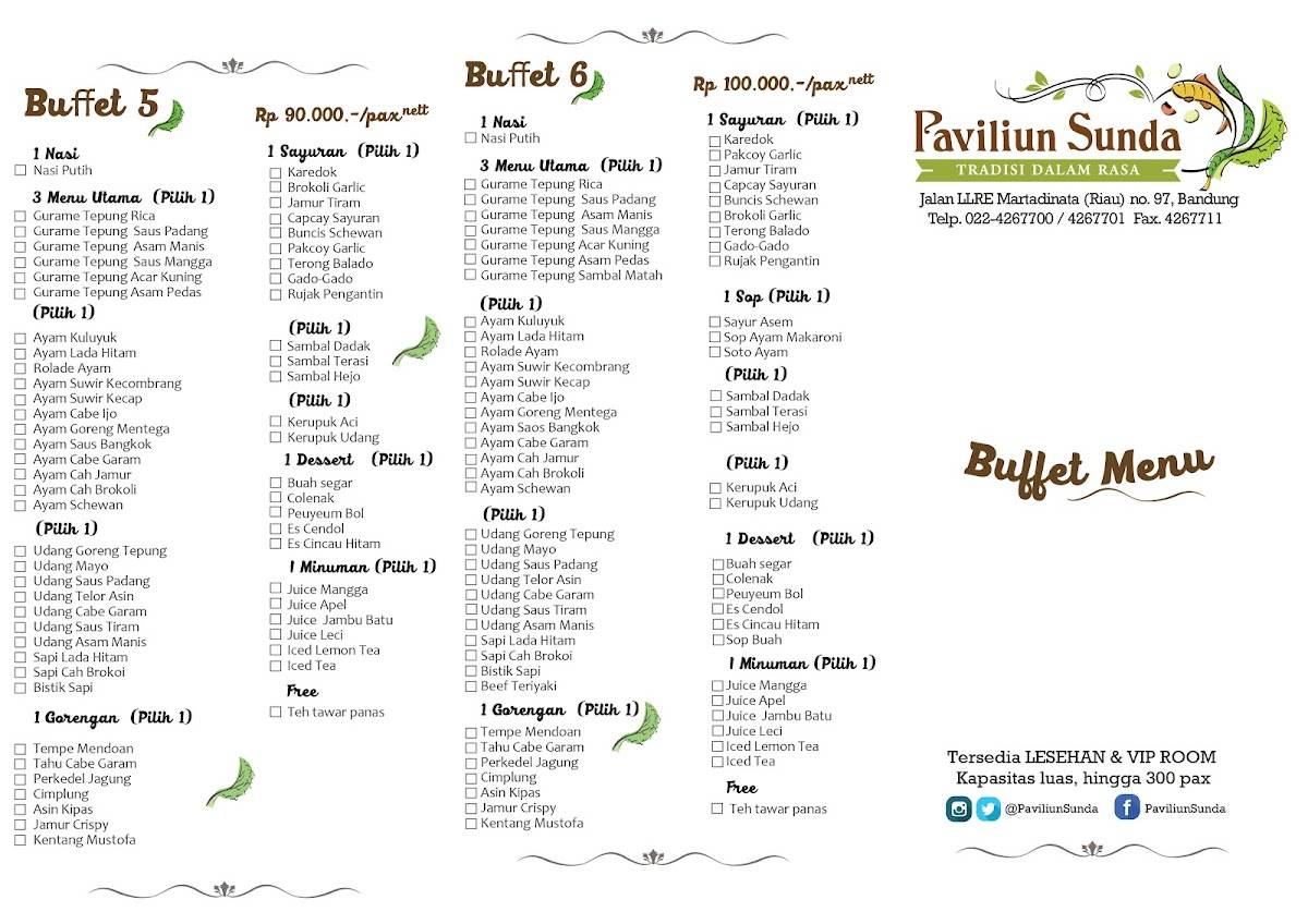 Menu at Paviliun Sunda restaurant, Bandung