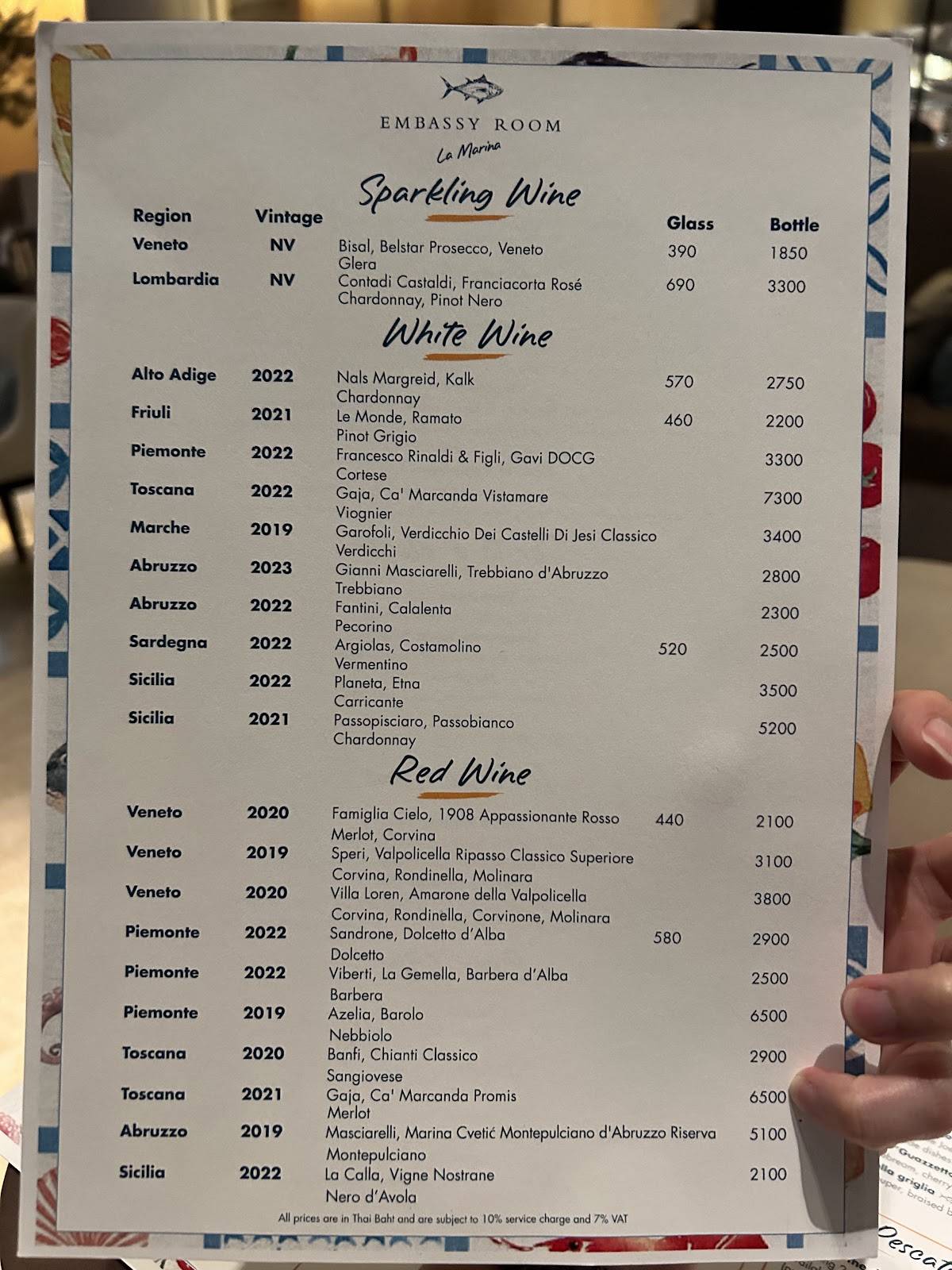 Carta del restaurante Embassy Room La Marina, Bangkok, 9th Floor Park ...