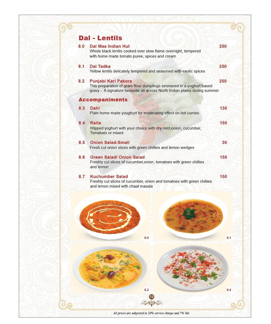 Menu at The Indian Hut Restaurant - Silom, Bangkok