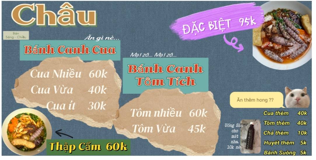 Menu at Bánh Canh Cua Châu, Ho Chi Minh City