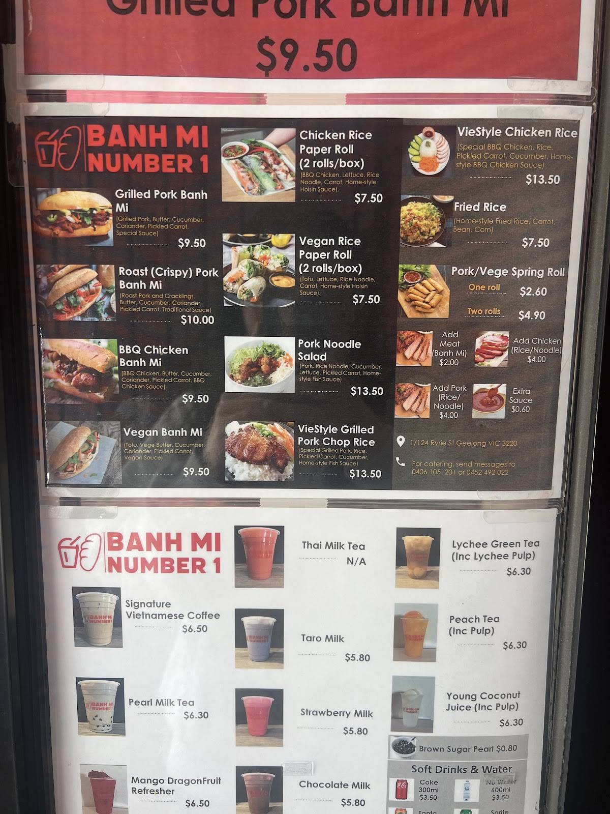 Menu at Banh Mi Number 1 restaurant, Geelong