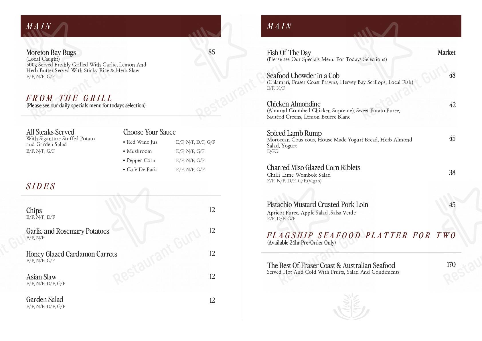 Menu at Banksia Seafood and Grill restaurant, Hervey Bay