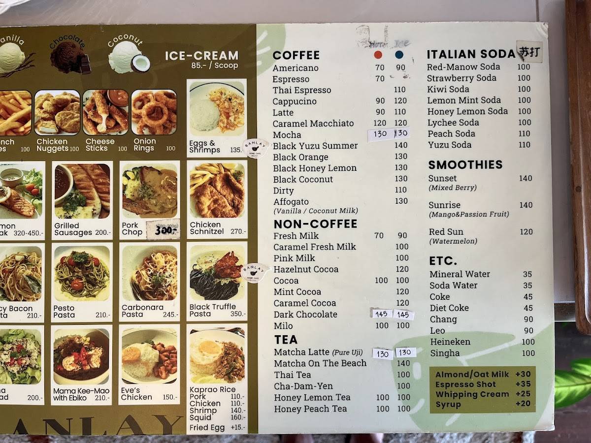 Menu at Banlay Home Cafe, Pattaya City