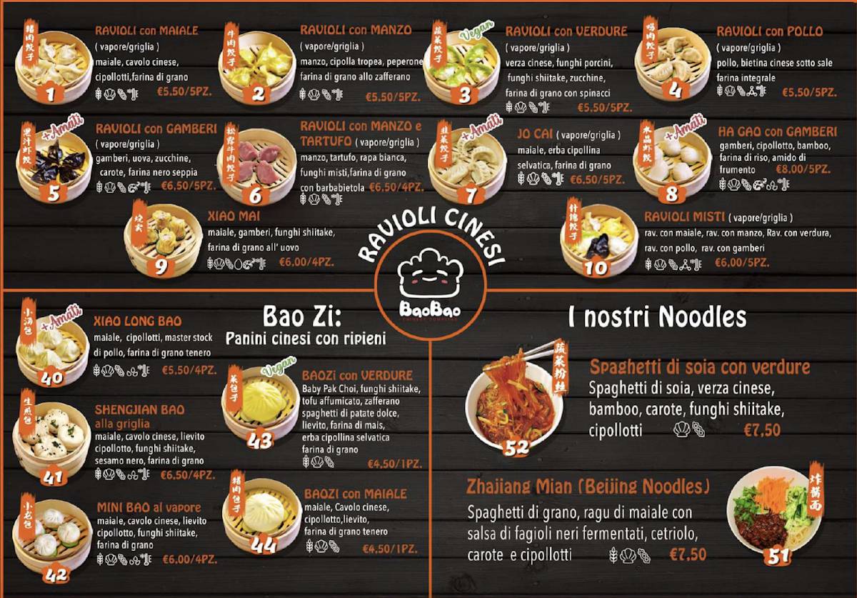 Menu at Bao Bao Piazza Venezia restaurant, Rome