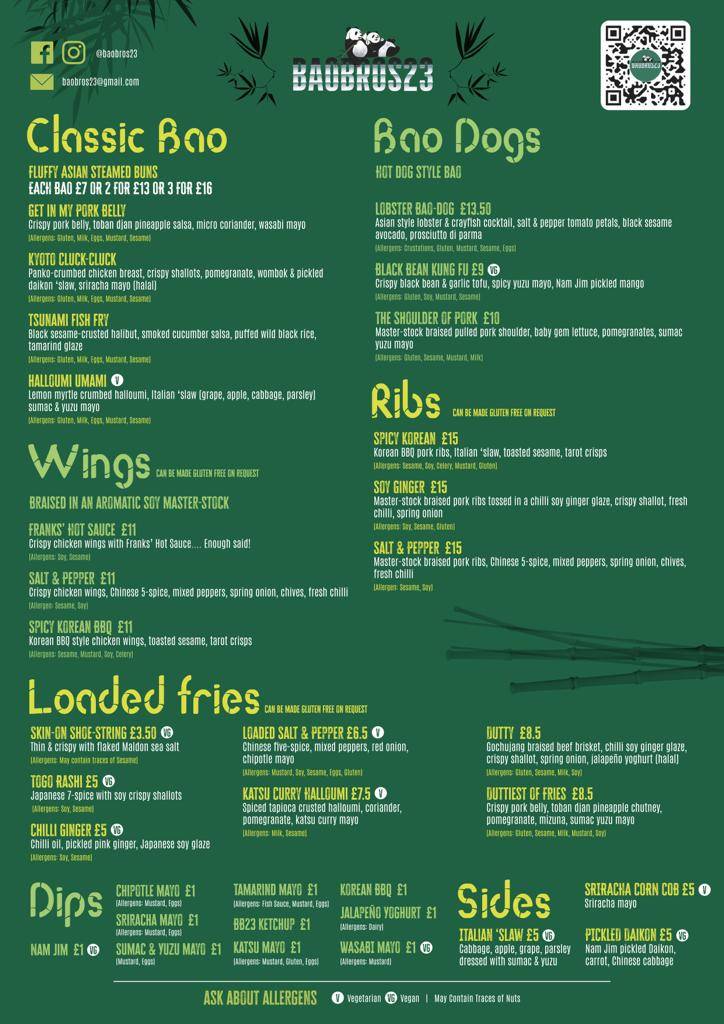 Menu at Baobros23 restaurant, Marsden