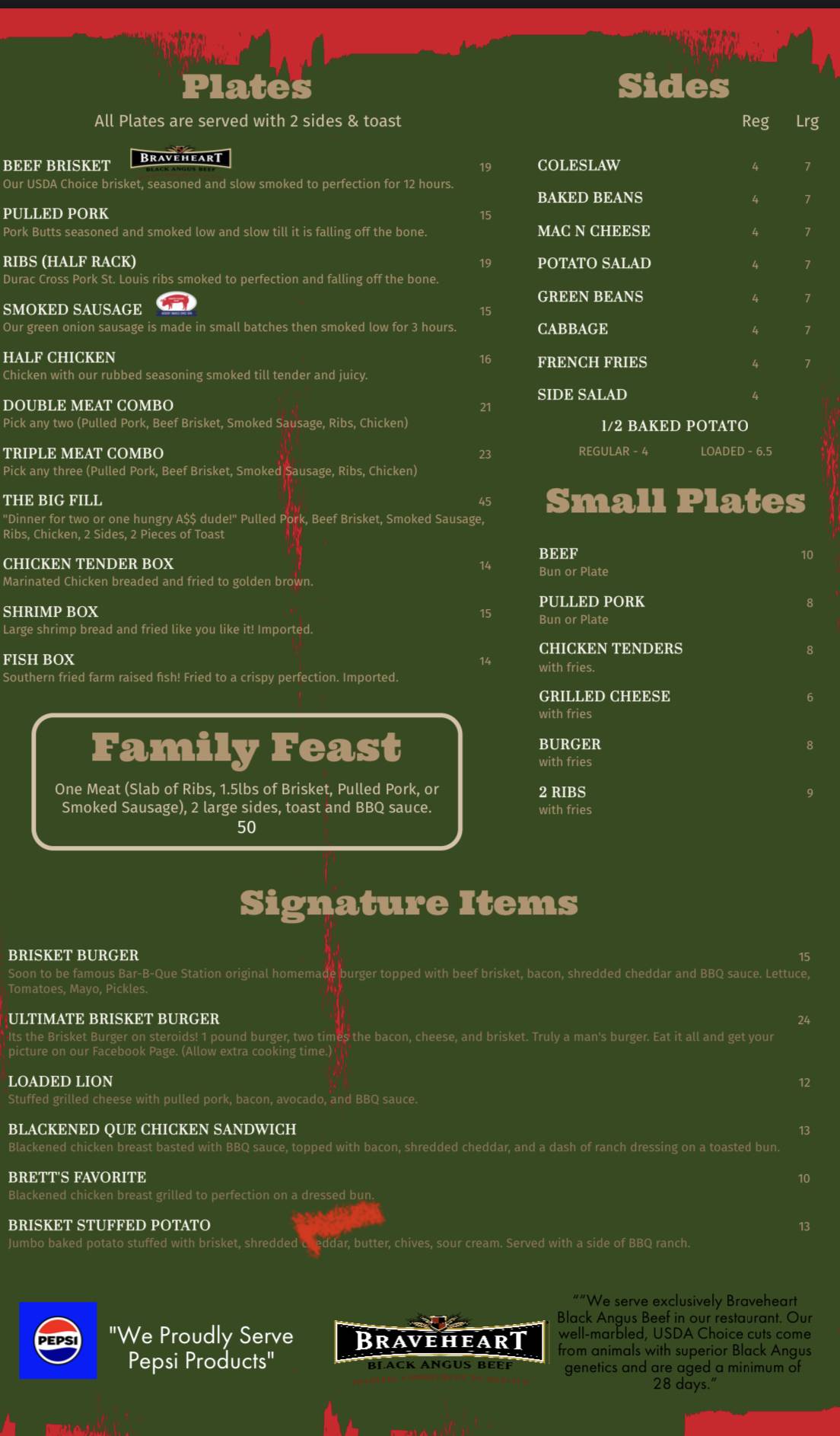 Menu at Bar-B-Que Station #4, Livingston